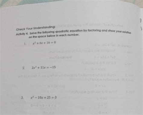 solved check your understanding activily 4 solve the following quadratic equation by