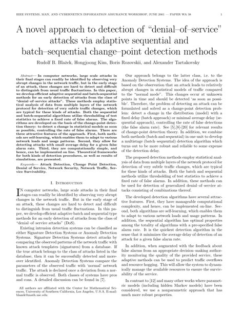 pdf a novel approach to detection of `denial of service attacks via adaptive sequential and