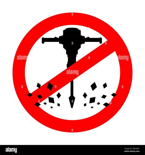 Stop Roadworks Ban Jackhammer Red Prohibition Road Sign Stock Vector