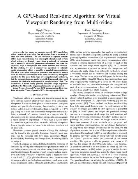 pdf a gpu based real time algorithm for virtual viewpoint rendering from multi video