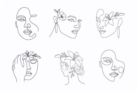 Woman Face One Line Art Drawing Set Graphic By Subujayd Creative Fabrica