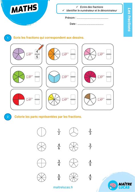 Fiches Exercices Sur Les Fractions Exercices Cm Cm Ma Tre Lucas