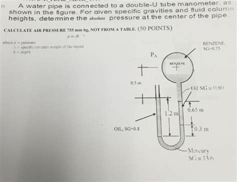 Solved A Water Pipe Is Connected To A Double U Tube Chegg