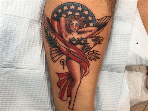 Traditional American Sailor Jerry Pin Up Eagle American Flag Tattoo
