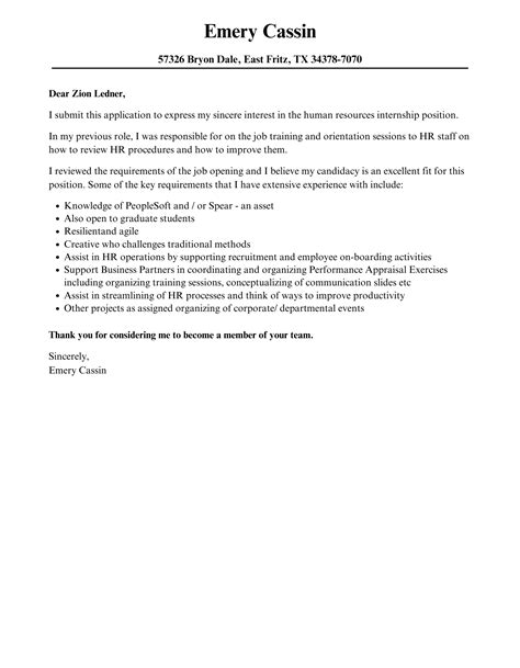 Human Resources Intern Cover Letter