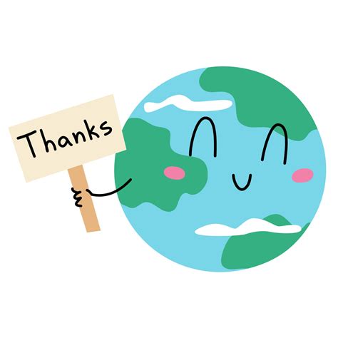 Thanks Sign Grateful Earth Planet Character Vector Cartoon