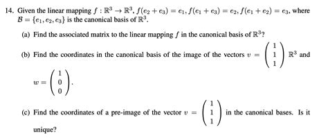 solved 14 given the linear mapping f r3 → r3 f e2 €3
