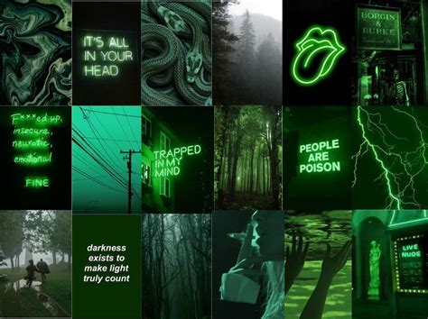 Neon Green Wall Collage Forestcore Aesthetic Aesthetic Pictures Wall