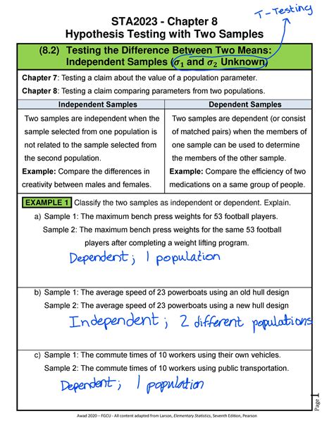 Sta Chapter Notes Page Sta Chapter Hypothesis Testing