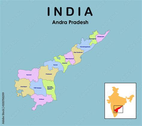 Andhra Pradesh District Map With Colour Vector Illustration Andhra