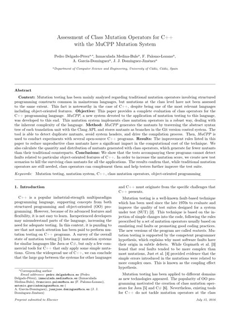 pdf assessment of class mutation operators for c with the mucpp mutation system