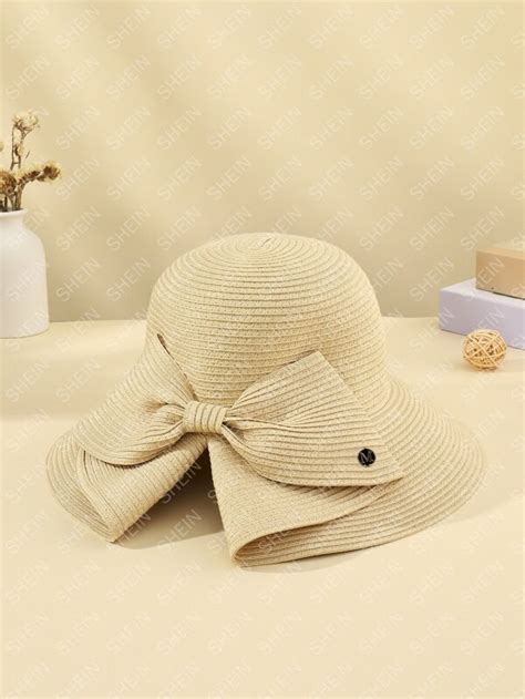 Mujer 1 pieza Sombrero de paja con diseño de lazo elegante Moda de