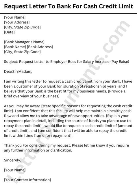 Sample Request Letter To Bank For Cash Credit Limit Letterdocuments