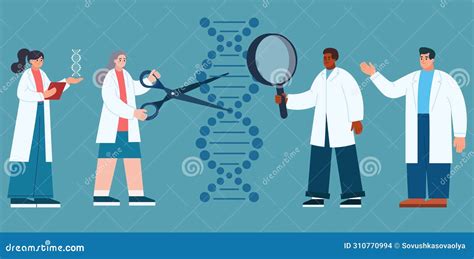 Genetic Research Concept Scientists Studying Dna Molecule Stock Vector