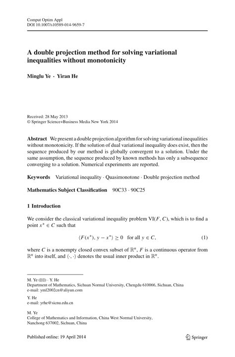 pdf a double projection method for solving variational inequalities without monotonicity