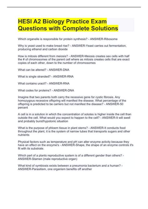 HESI A2 Biology Practice Exam Questions With Complete Solutions HESI