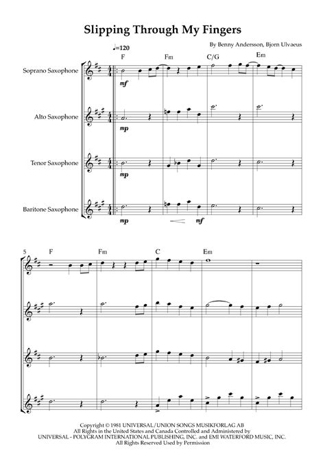 Slipping Through My Fingers Arr Karen Gueiros By Abba Sheet Music