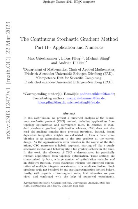 pdf the continuous stochastic gradient method part ii application and numerics
