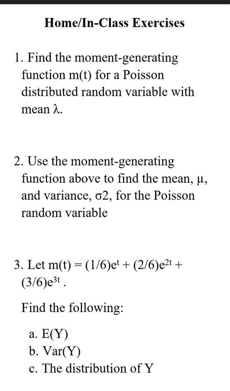 solved home in class exercises 1 find the moment generating