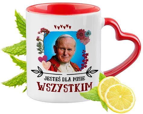 Jan Paweł Kubek Czerwony z Uszkiem w Kształcie Serca na Prezent