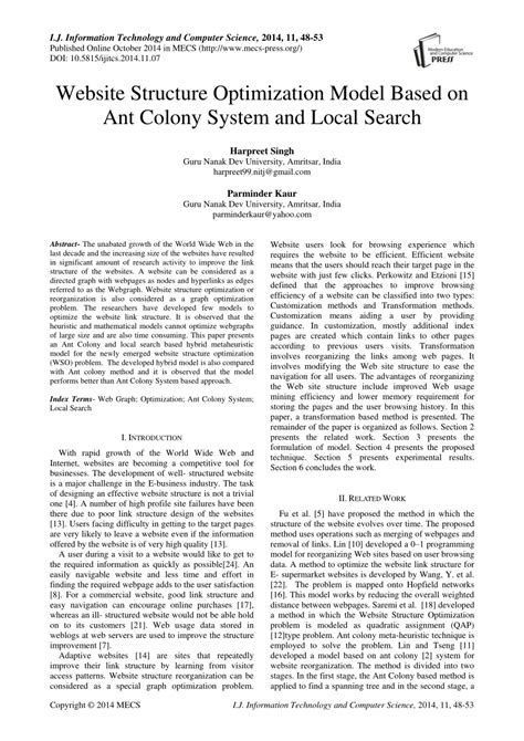 pdf website structure optimization model based on ant colony system and local search