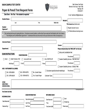 Fillable Online Utoledo Paper And Pencil Test Request Form Fill In The