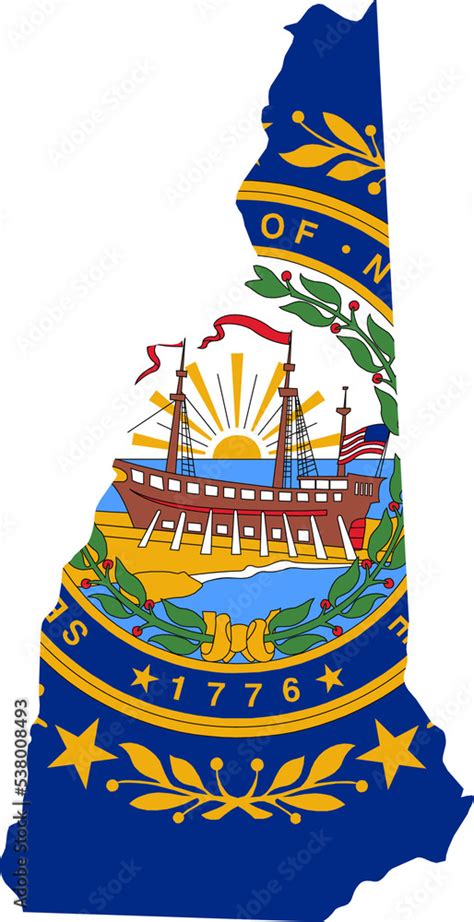 New Hampshire USA Map Flag NH US Outline Boundary Border Shape State