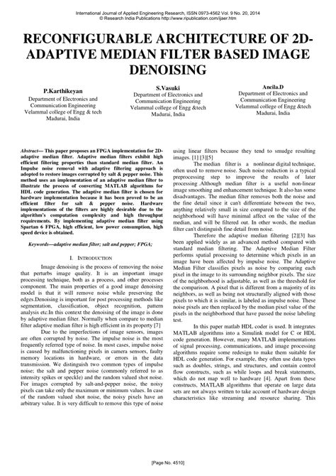 pdf reconfigurable architecture of 2d adaptive median filter based image denoising