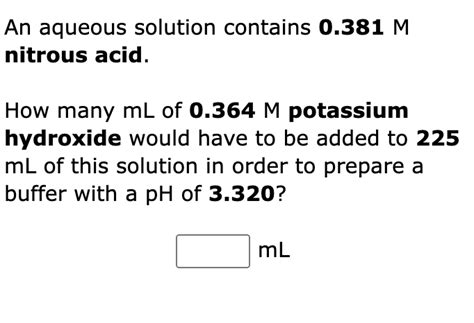 Solved An Aqueous Solution Contains 0 381 M Nitrous Acid Chegg