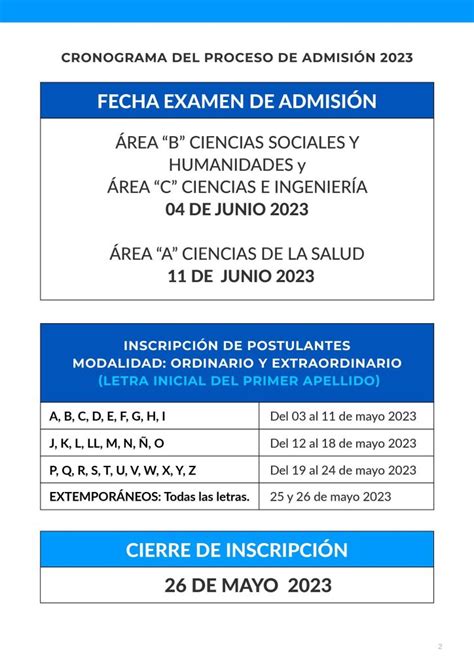 Cronograma del examen de admisión 2023 I Noticias UNICA