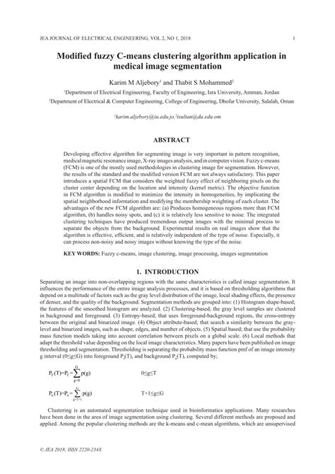 pdf modified fuzzy c means clustering algorithm application in medical image segmentation