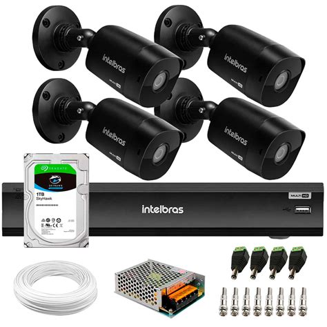 Kit 4 Câmeras Bullet Black Intelbras VHD 1220 B G6 Full HD 1080p DVR