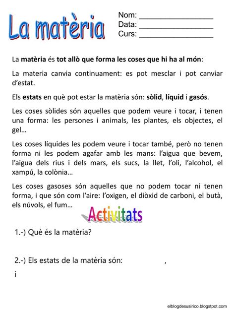 Actividad interactiva de La matèria para A partir de 2n de primària