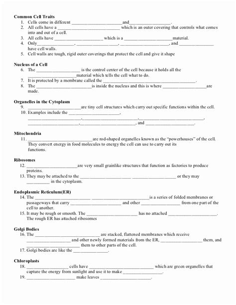 50 Cells And Their Organelles Worksheet