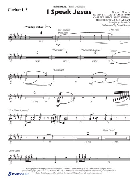 I Speak Jesus Choral Anthem SATB Clarinet Sheet Music PDF Semsen