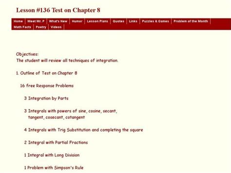 test on chapter 8 lesson plan for 12th grade lesson planet