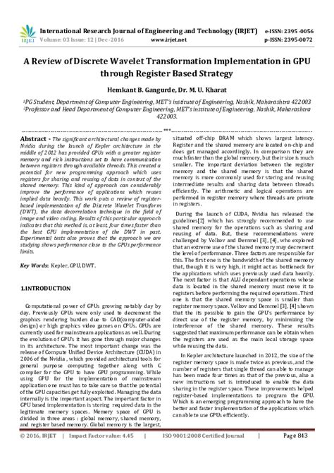 pdf a review of discrete wavelet transformation implementation in gpu through register based