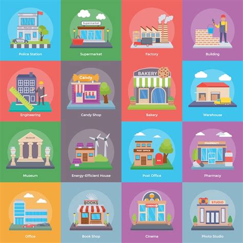 Premium Vector Buildings And Construction Icons Pack