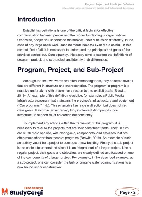 Program Project And Sub Project Definitions Free Essay Example