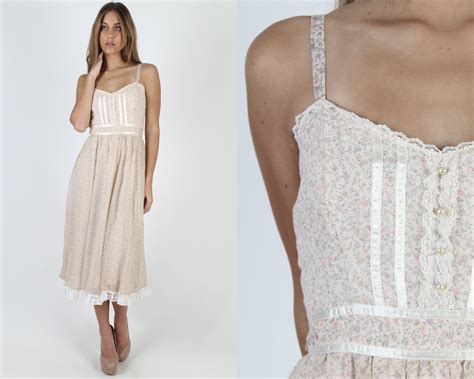 Pink Gunne Sax Midi Dress Vintage 70s Pink Calico Floral Etsy In