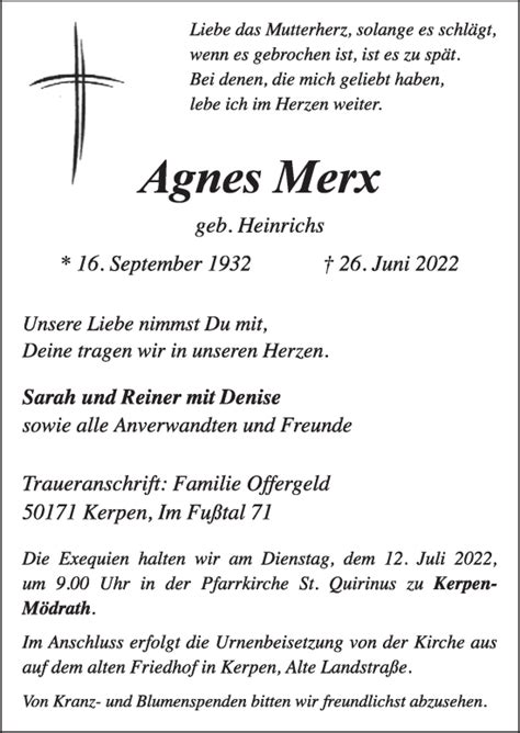 Traueranzeigen Von Agnes Mex WirTrauern