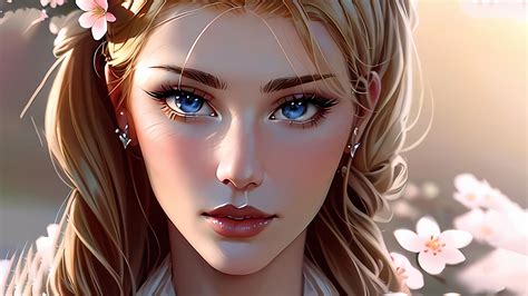 壁纸 Stable Diffusion 4k ai art 妇女 金发女郎 蓝眼睛 花瓣 花卉 3840x2160