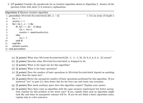 solved 5 [17 points] consider the pseudocode for an