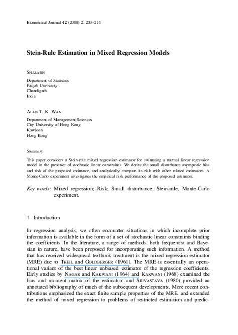 pdf stein rule estimation in mixed regression models shalabh shalabh