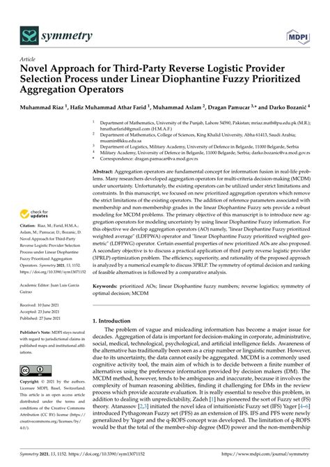pdf novel approach for third party reverse logistic provider selection process under linear