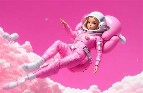 Premium AI Image Barbie Doll In A Pink Astronaut Suit Floating On A A