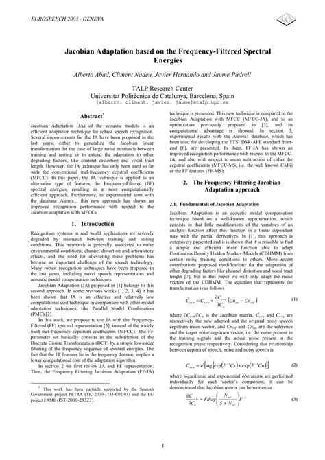 pdf jacobian adaptation based on the frequency filtered spectral energies