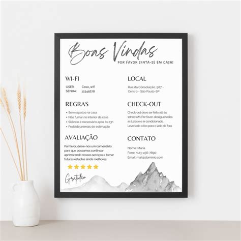 Cartaz de Boas Vindas Editável Airbnb Elo7 Produtos Especiais