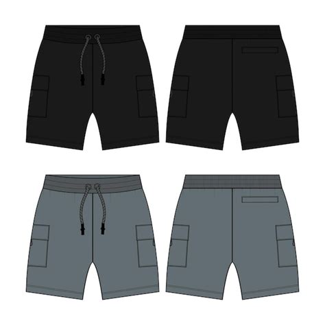 Pantalones cortos de sudor dibujo técnico moda boceto plano vector