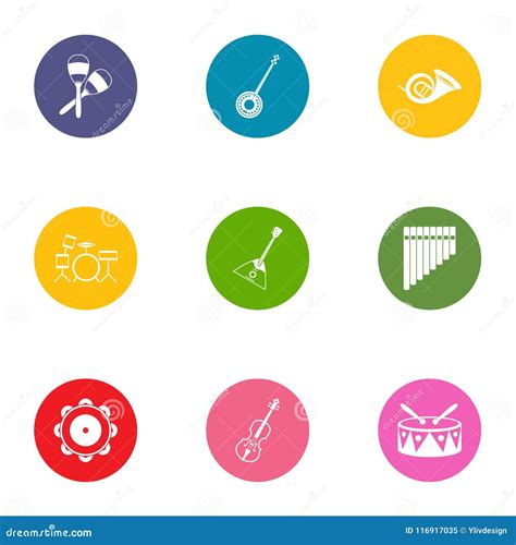 Iconos Fijados Estilo Plano De La Orquesta Ilustración del Vector